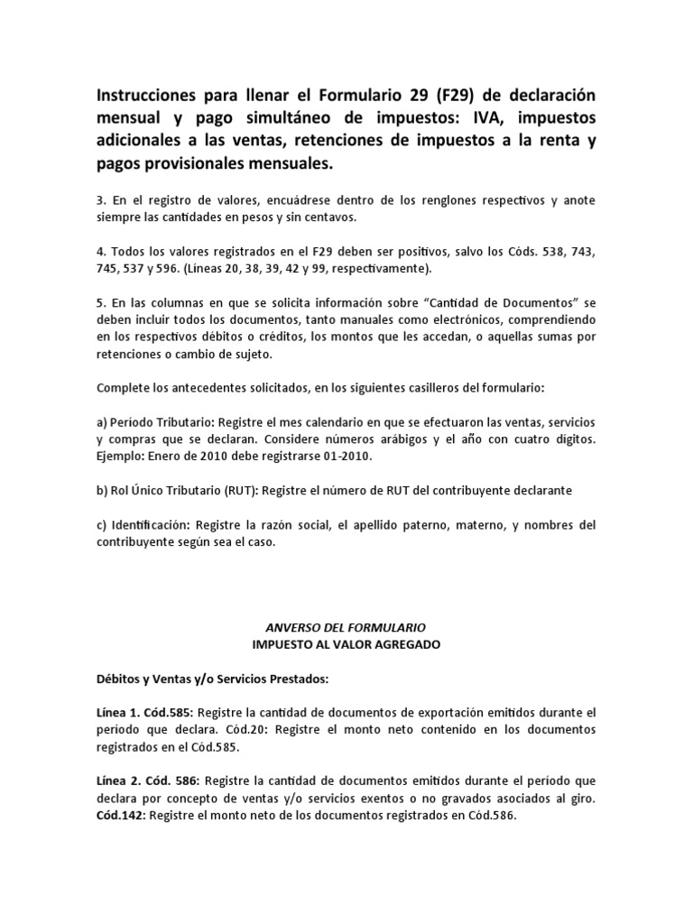 Instrucciones para Llenar El Formulario 29 - para Trabajo | PDF ...