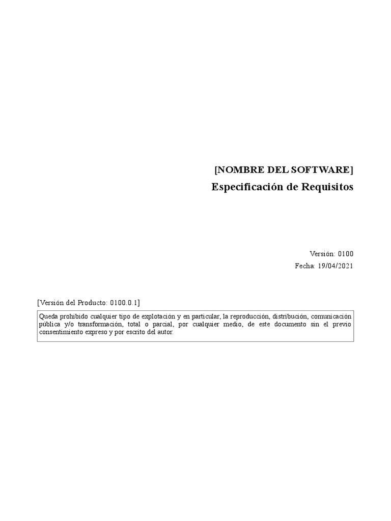 01 Formato Especificación Requisitos | PDF | Software | Usuario (informática)