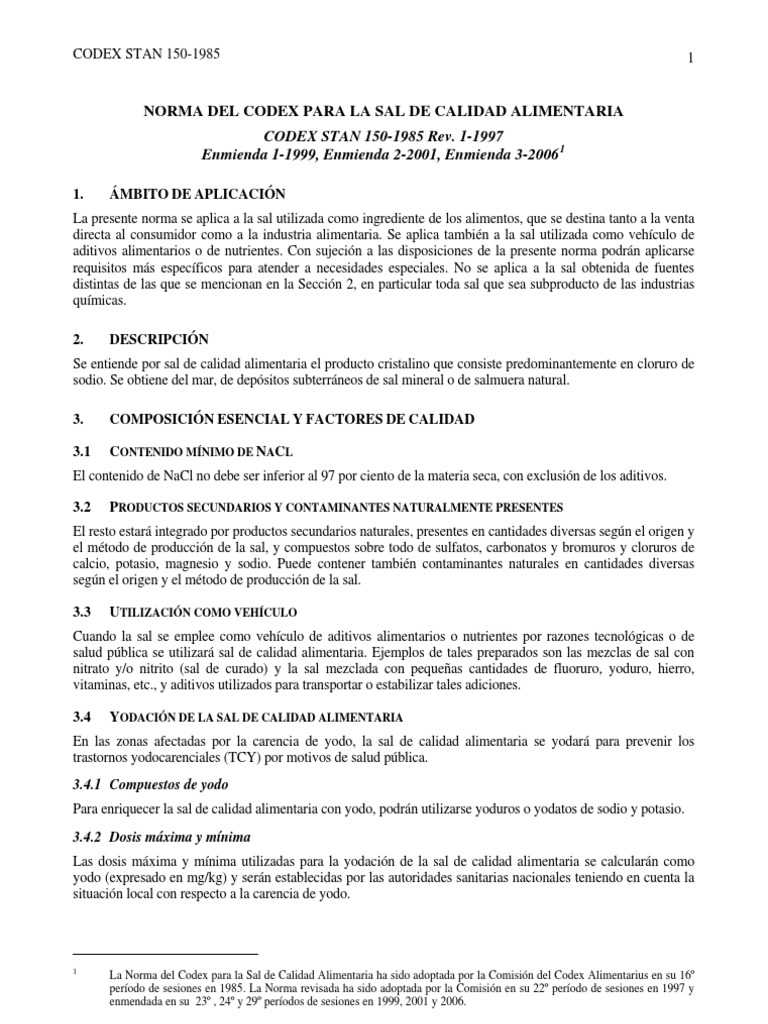 Norma Codex para Sal Alimentaria | PDF | sal | Muestreo (Estadísticas)