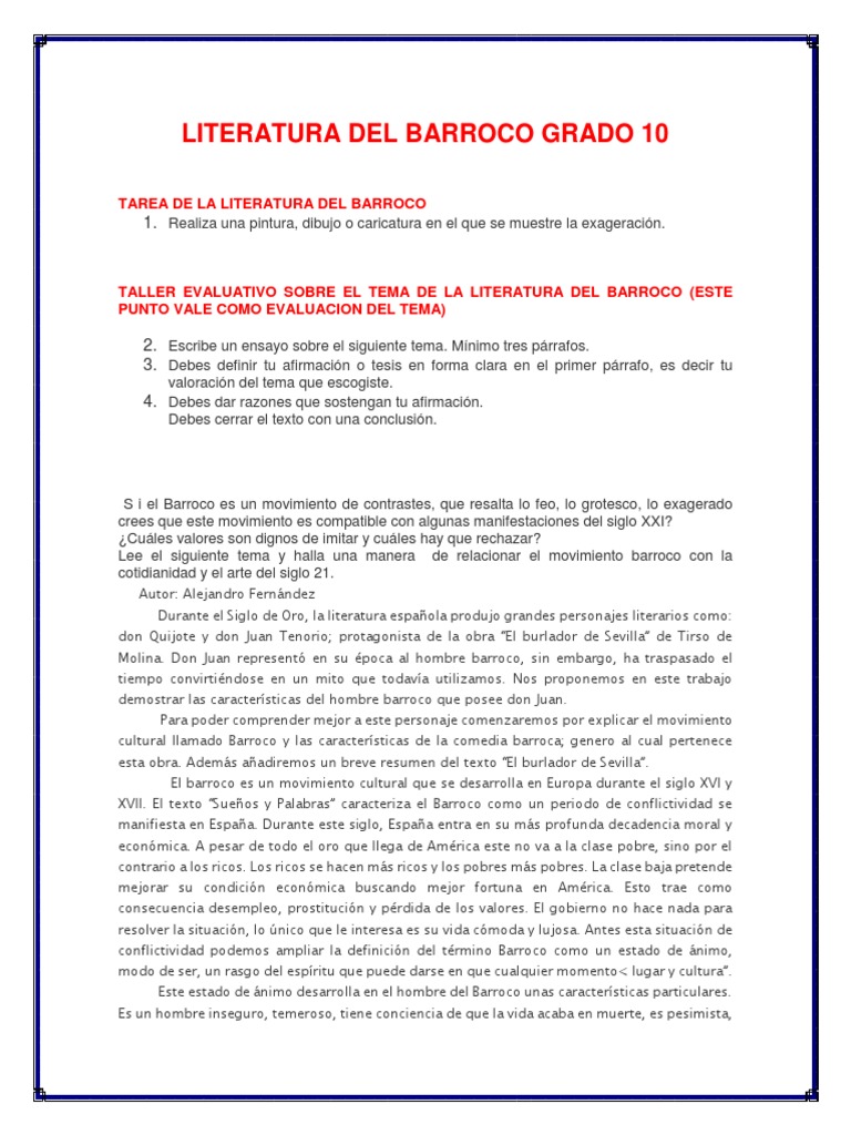10 Taller Evaluativo de La Lit. Del Barroco | PDF | Barroco