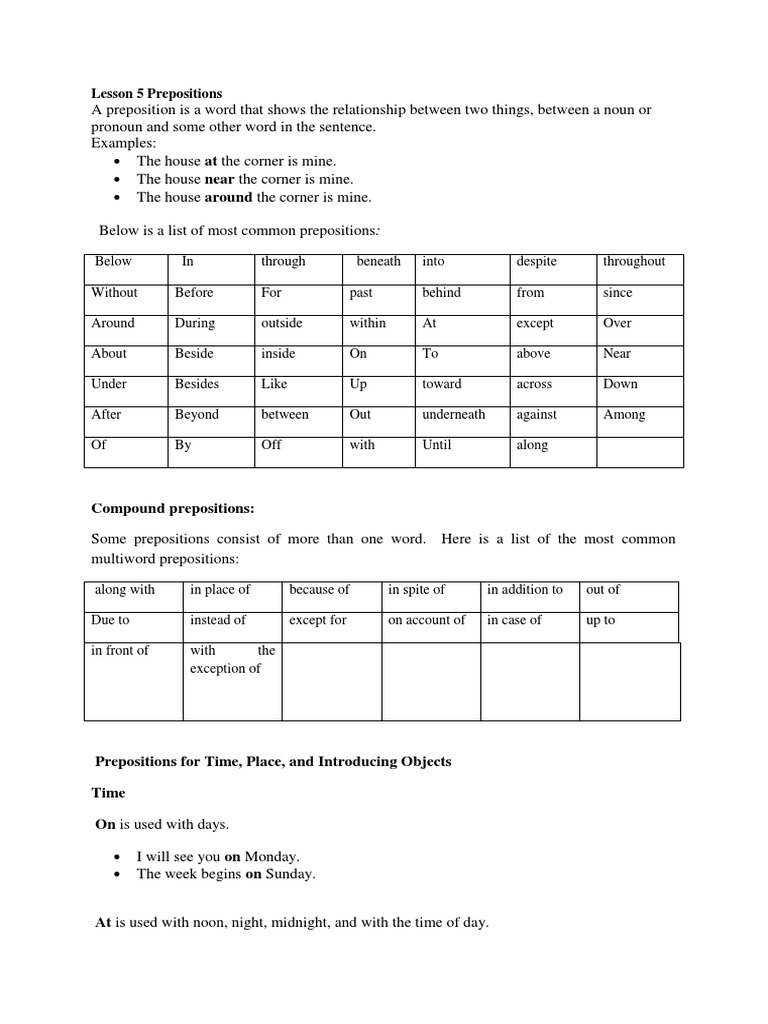Understanding Prepositions in English | PDF | Preposition And ...