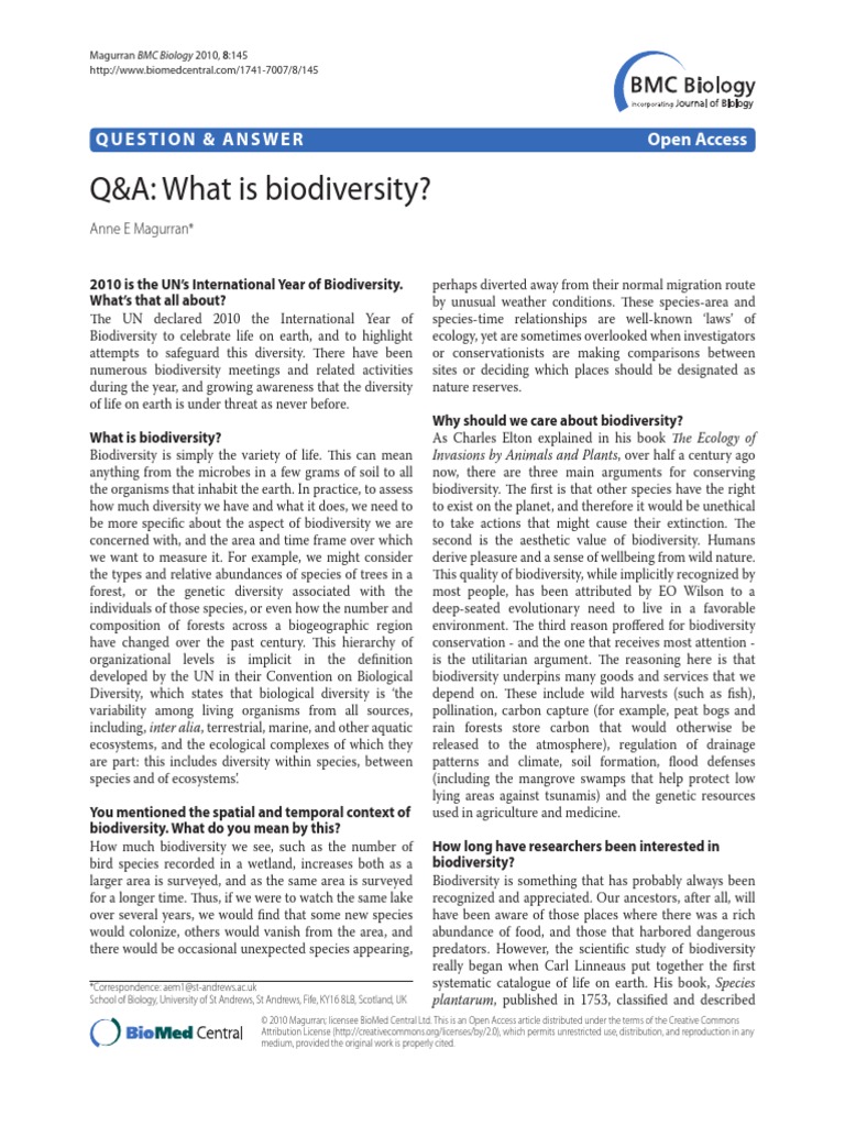 Q&A: What Is Biodiversity?: Question & Answer Open Access | PDF ...