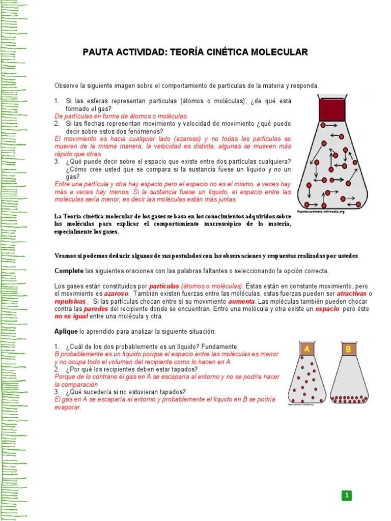 Clase 3. Actividad 1. Teoría Cinético Moleculas Pauta | PDF | Gases ...