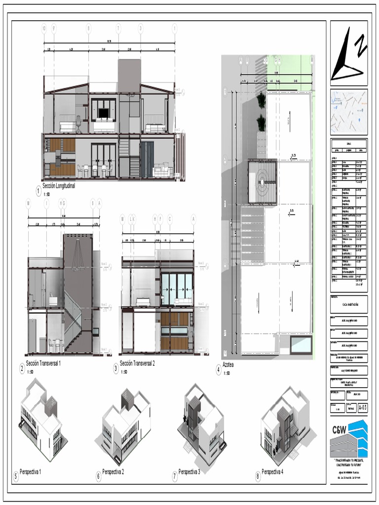 Casa Alan - Plano - A-03 - CORTES, PLANTA AZOTEA Y PERSPECTIVAS | PDF