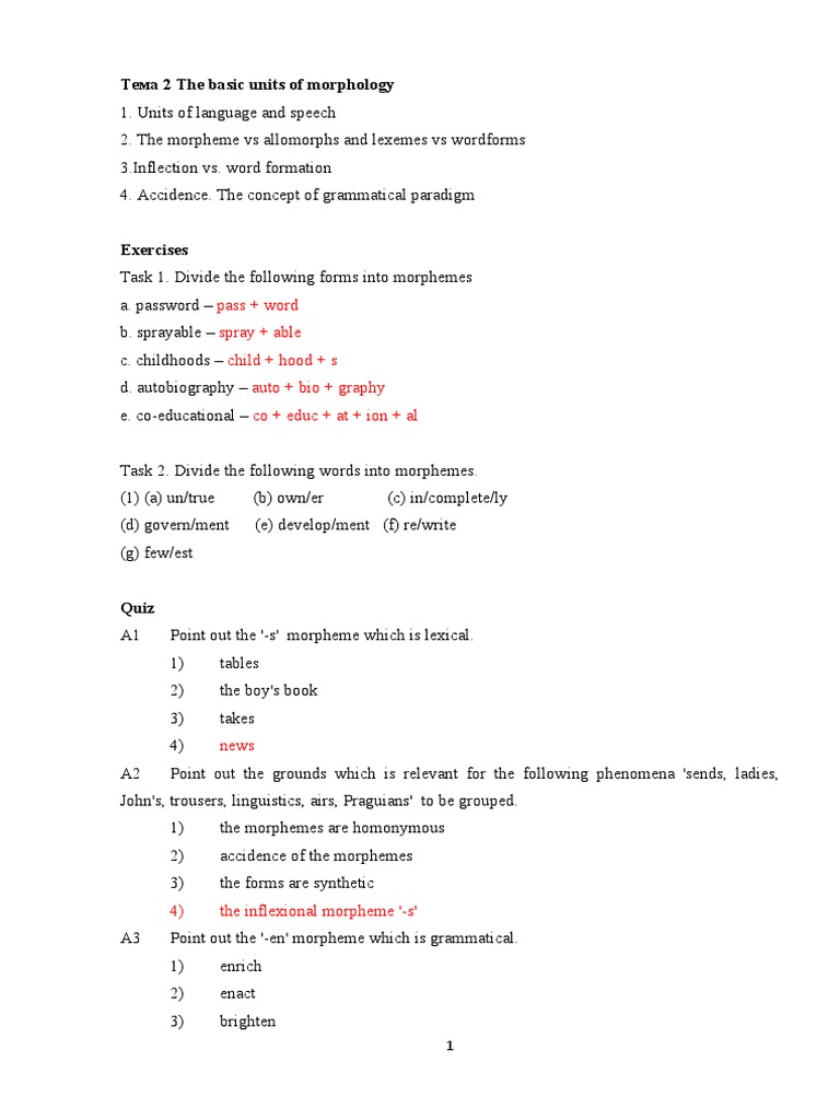 Тема 2 The basic units of morphology | PDF | Word | Morphology ...