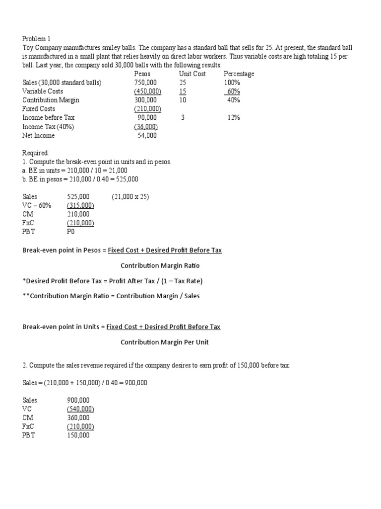 CVP Analysis - Straight Problems - With Solutions | PDF | Economics | Management Accounting
