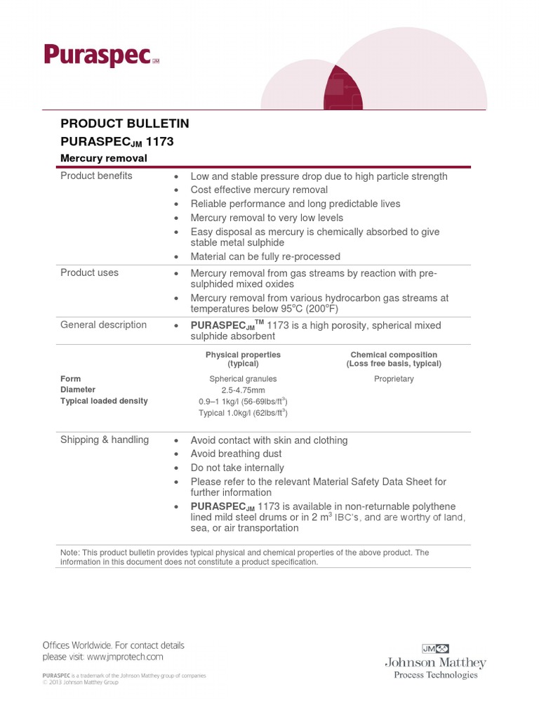 Product Bulletin - Puraspec 1173 | PDF