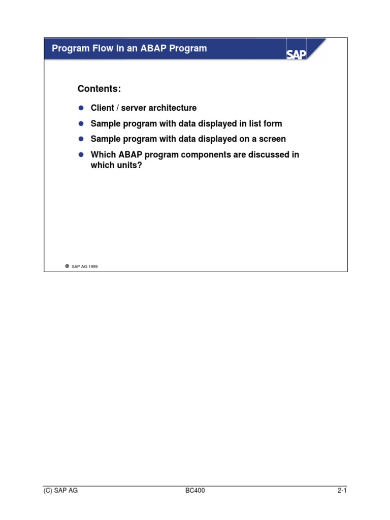 Contents:: Program Flow in An ABAP Program | PDF | Client–Server Model ...