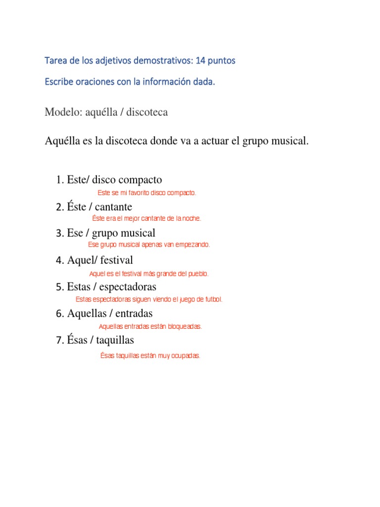 2.4 Tarea de Los Adjetivos Demonstrativos | PDF | Arte