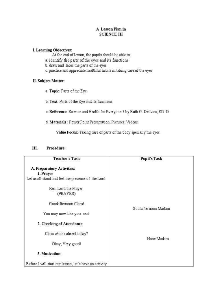 Science Lesson Plan | PDF | Eye | Retina