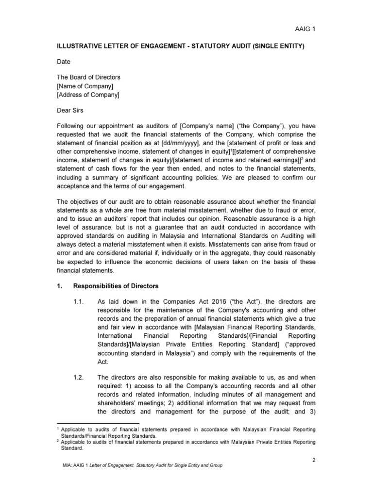 Audit Engagement Letter | PDF | Audit | Going Concern