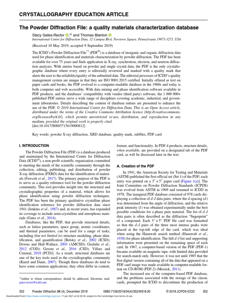 The Powder Diffraction File A Quality Materials Characterization ...