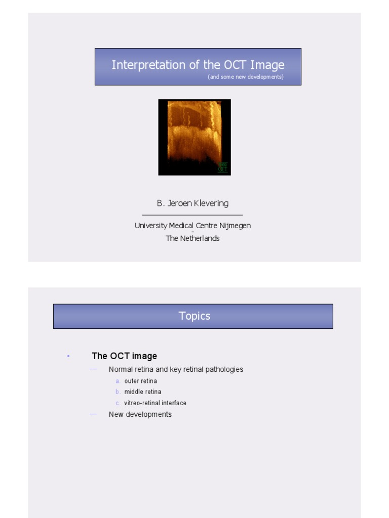 Interpretation of The OCT Image: B. Jeroen Klevering | PDF | Retina | Face