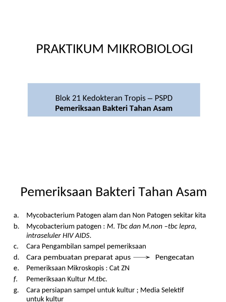 Teknik Pemeriksaan Bakteri Tahan Asam | PDF