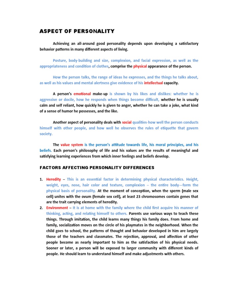 Aspect of Personality, Perdev | PDF | Value (Ethics) | Social Psychology