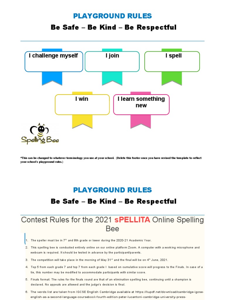 Be Safe - Be Kind - Be Respectful: Playground Rules | PDF