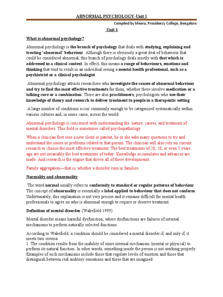 Abnormal Psychology Unit I | PDF | Diagnostic And Statistical Manual Of ...