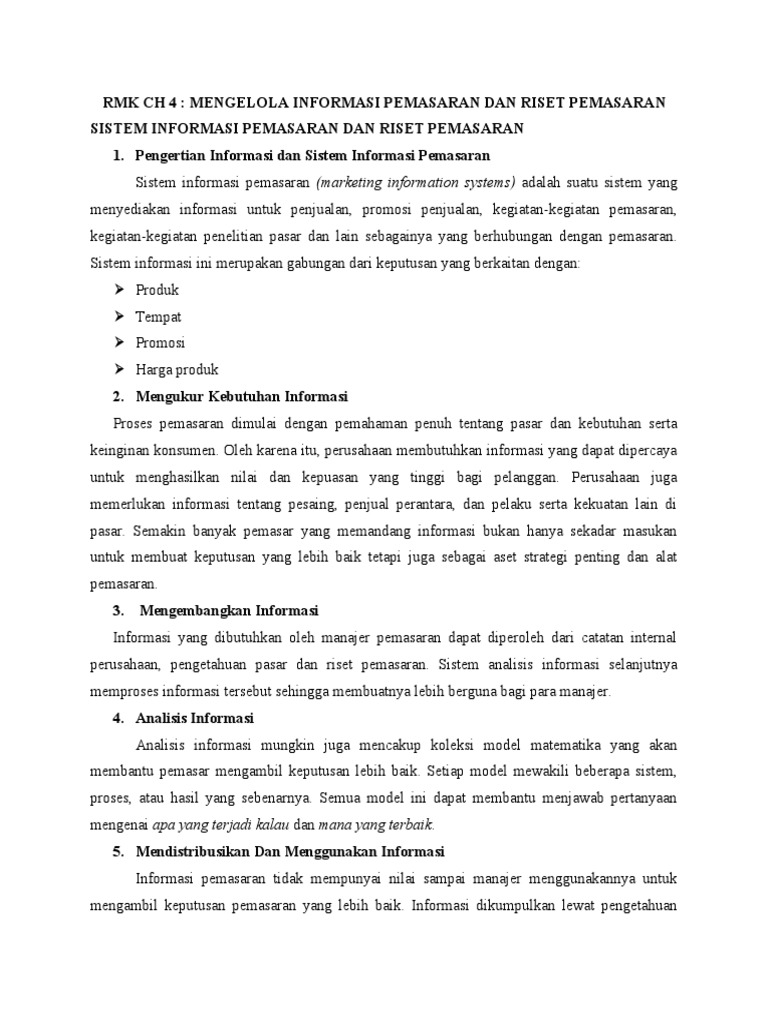 RMK CH 4 Mengelola Informasi Pemasaran Dan Riset Pemasaran | PDF