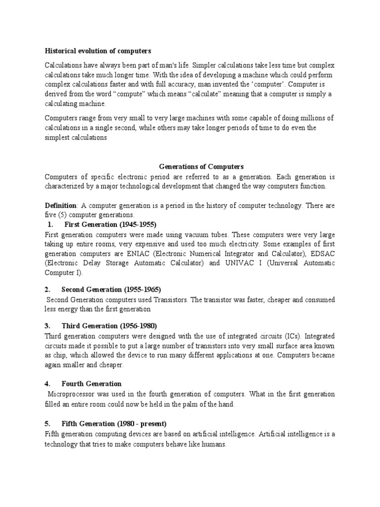 Historical Evolution of Computers | PDF | Microcomputers | Supercomputer