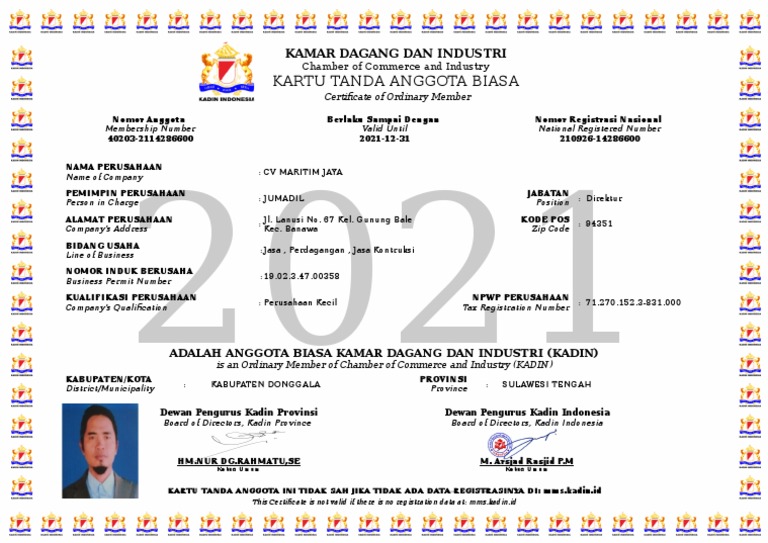 Kartu Tanda Anggota Biasa: Kamar Dagang Dan Industri | PDF