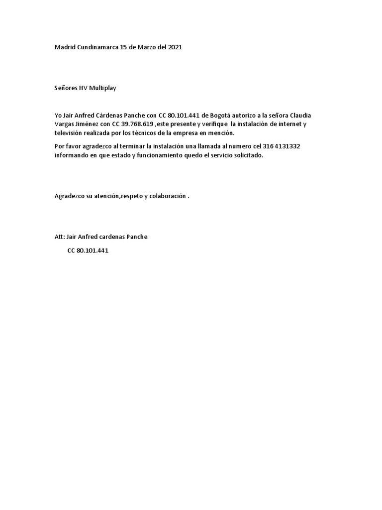 Autorizacion HV Multiplay | PDF