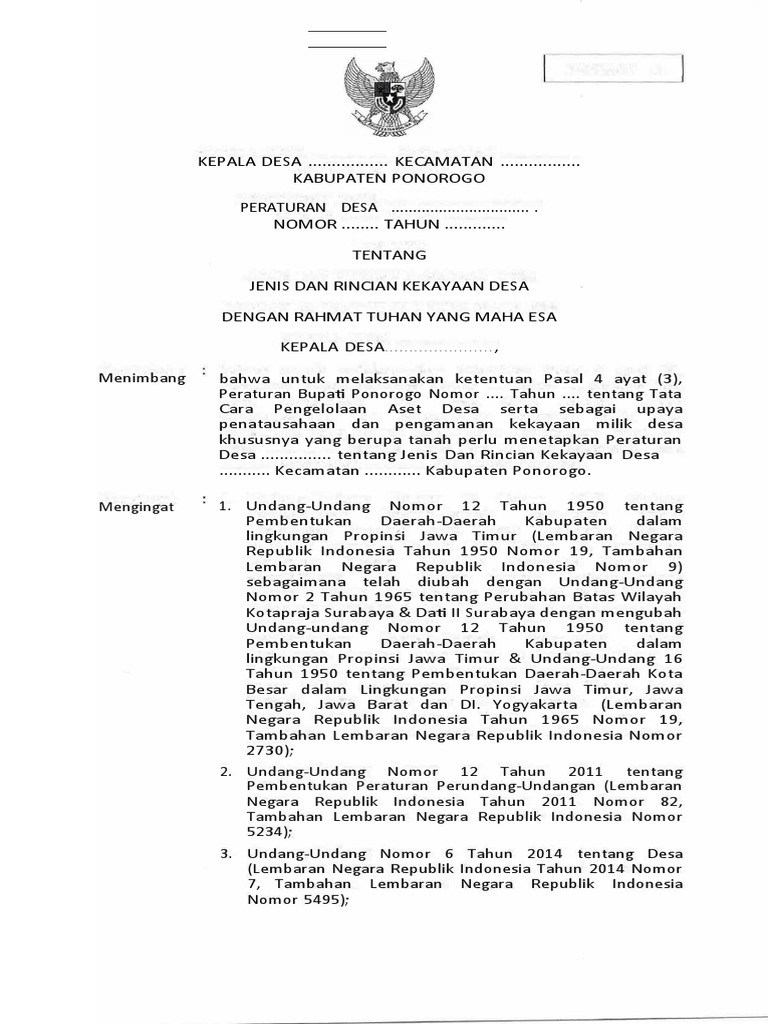Perdes Jenis Dan Rincian Kekayaan Desa | PDF