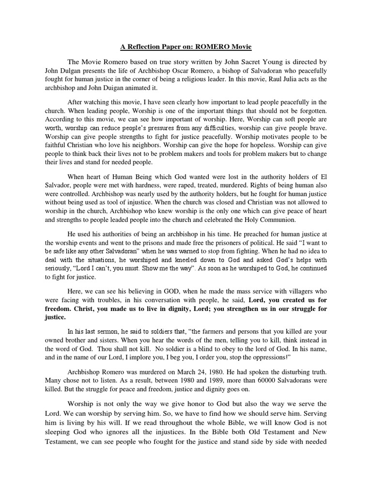 Reflection on the ROMERO Movie | PDF | Religious Behaviour And ...
