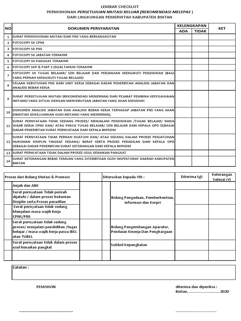 Lembar Cheklist Mutasi Keluar | PDF