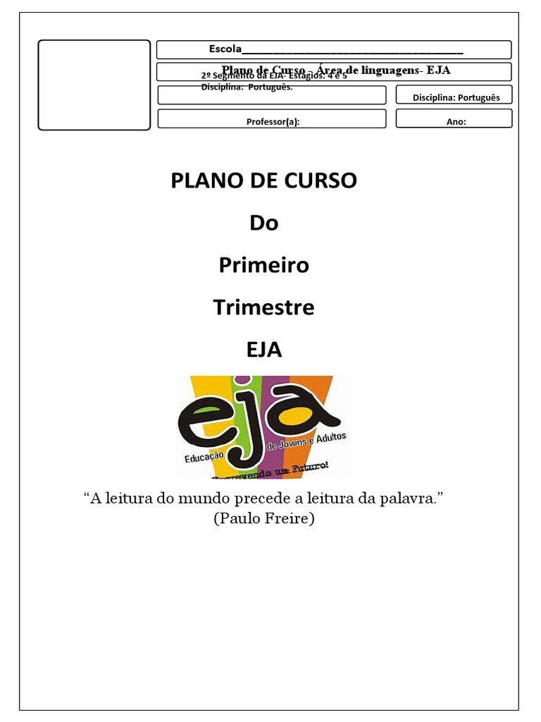Modelo Plano de Curso EJA Português | Unduh gratis PDF | Caixa alta e caixa baixa | Português ...
