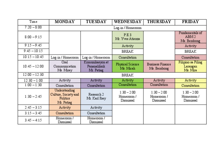 Schedule - Grade 12 St. Ignatius de Loyola | PDF
