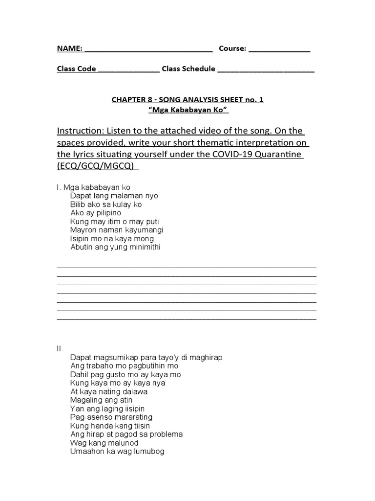 Song Analysis Sheet | PDF