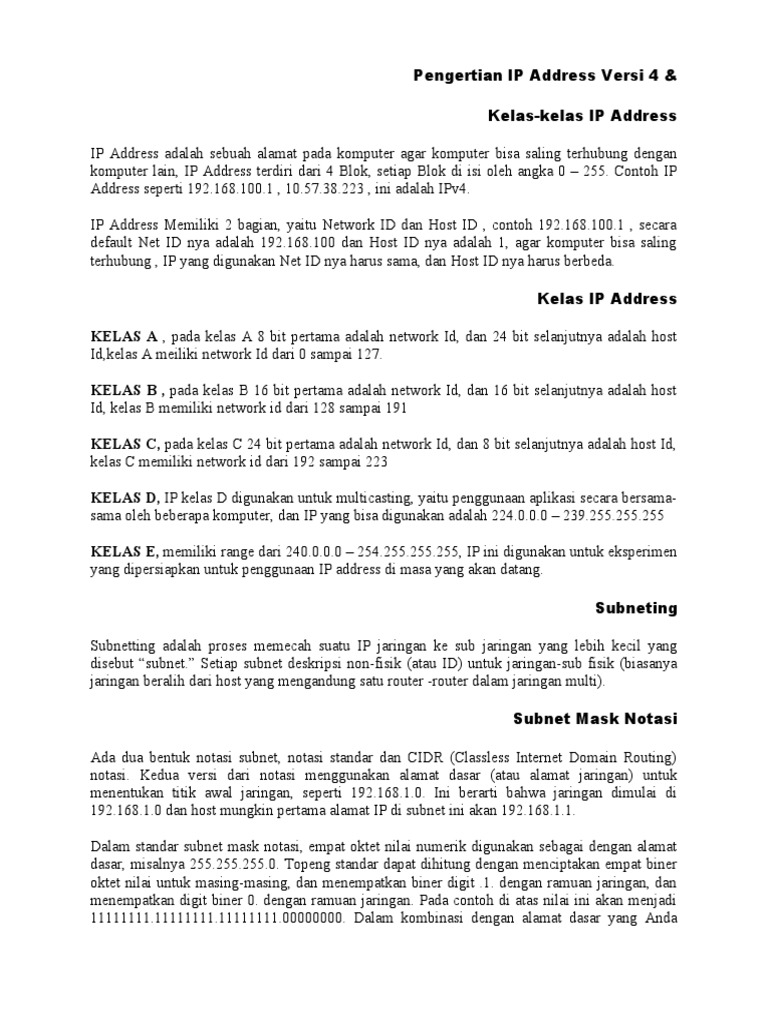 Pengertian IP Address Versi 4 | PDF