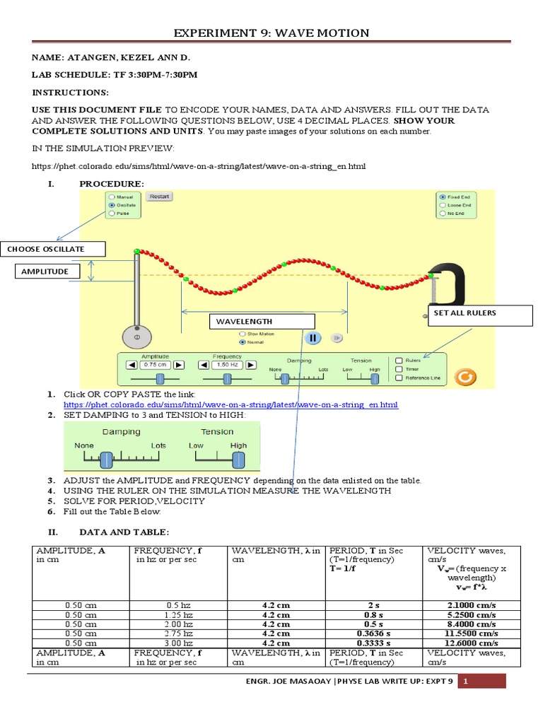 Experiment 9: Wave Motion | PDF | Frequency | Waves