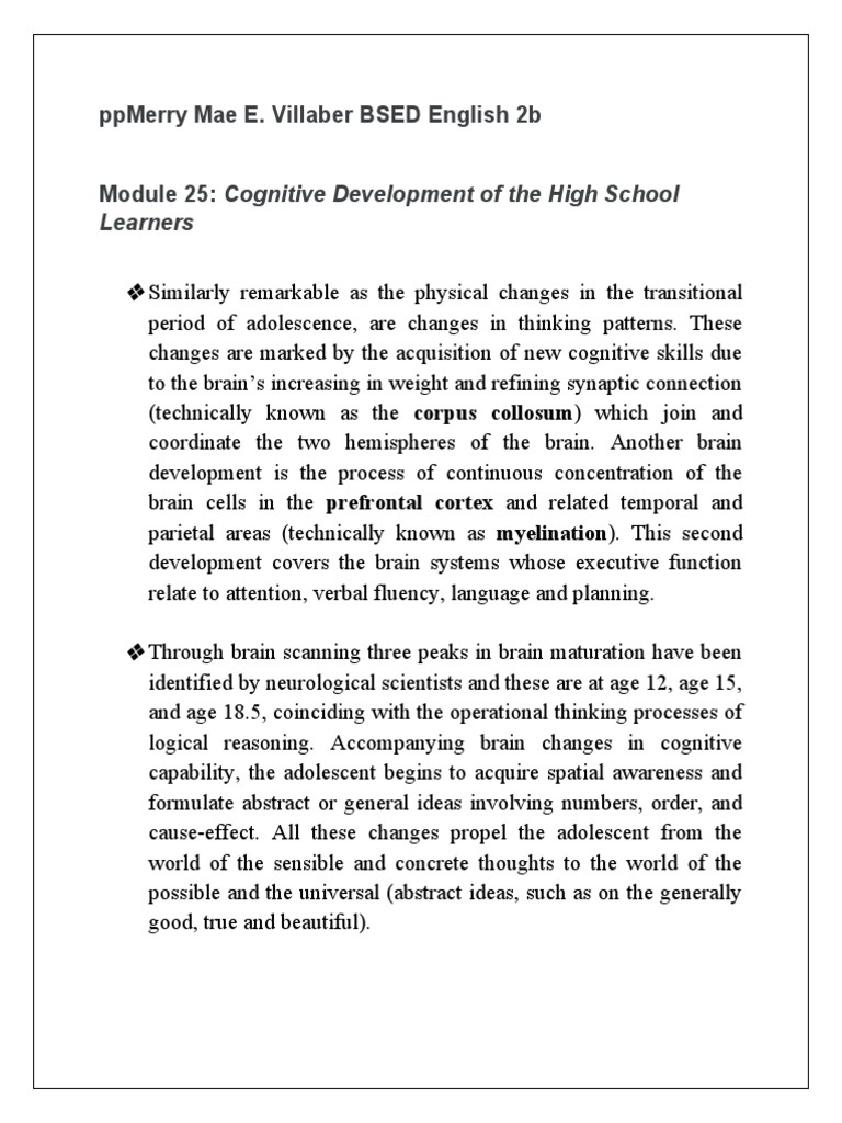 Module 25: Cognitive Development of The High School Learners | PDF ...