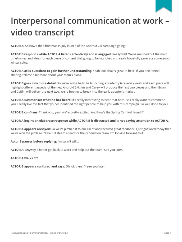 Interpersonal Communication at Work - Video Transcript | PDF | Career ...