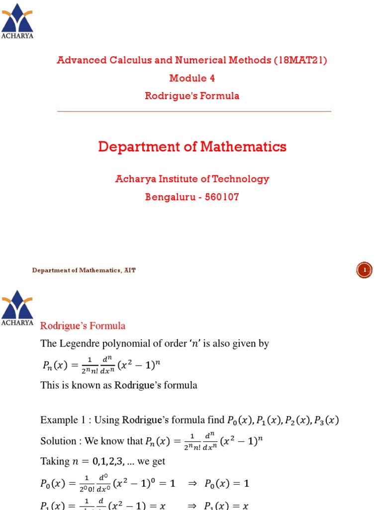 Department of Mathematics: Advanced Calculus and Numerical Methods ...