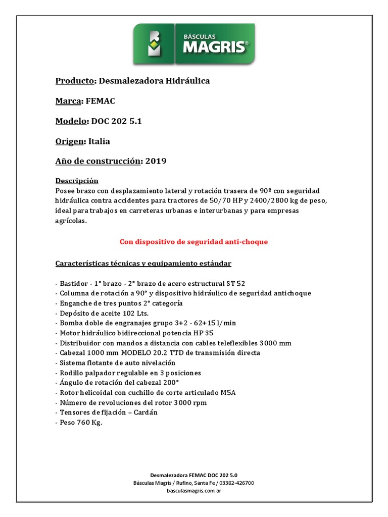 Desmalezadora Hidr Ulica Femac Doc 202 5.0 | PDF
