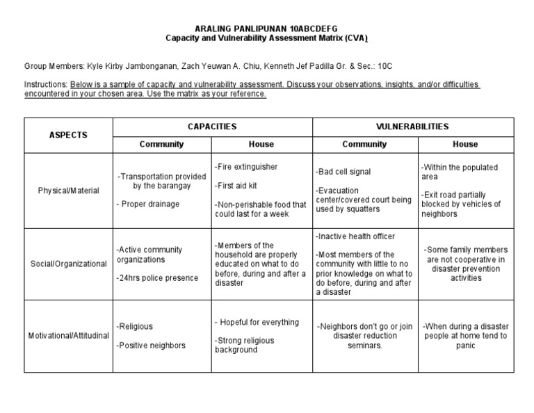 Araling Panlipunan 10abcdefg Capacity and Vulnerability Assessment ...