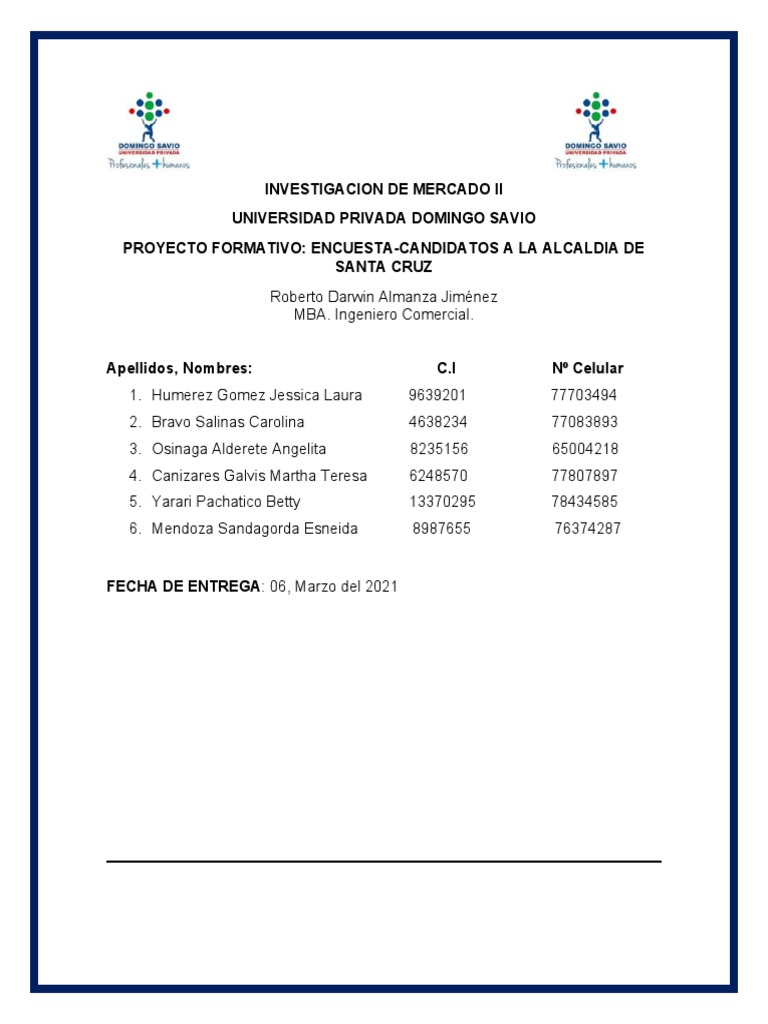 Proyecto Final Inv de Merc 2 | PDF | Bolivia | Elecciones
