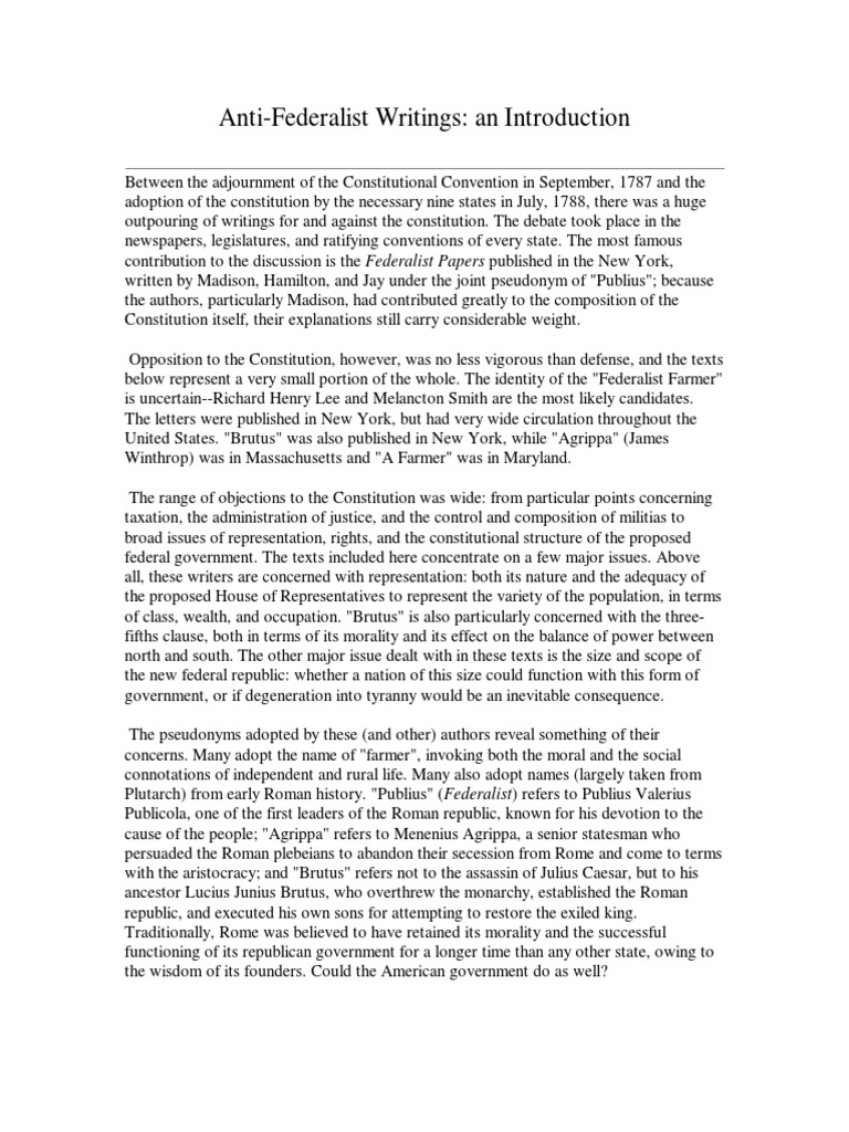 Anti-Federalist Writings: An Introduction | PDF | The Federalist Papers ...