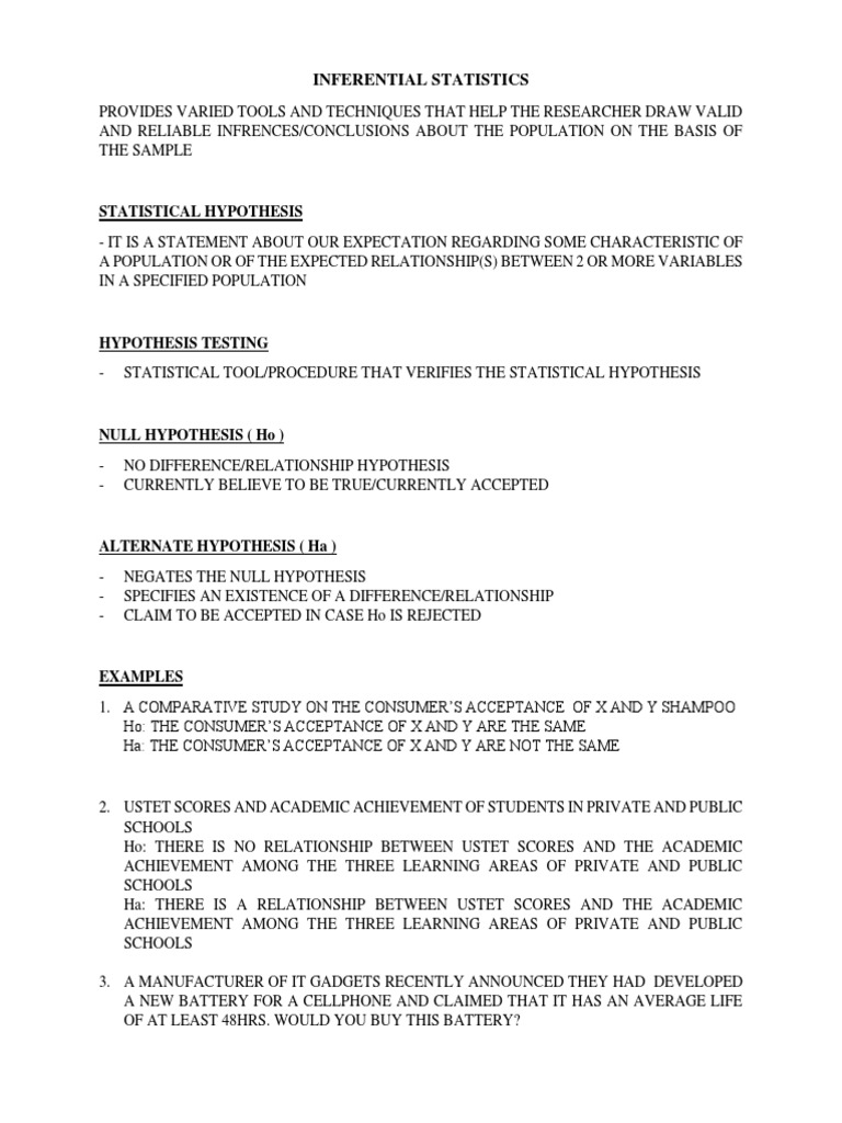 Inferential Statistics: Statistical Hypothesis | Download Free PDF ...