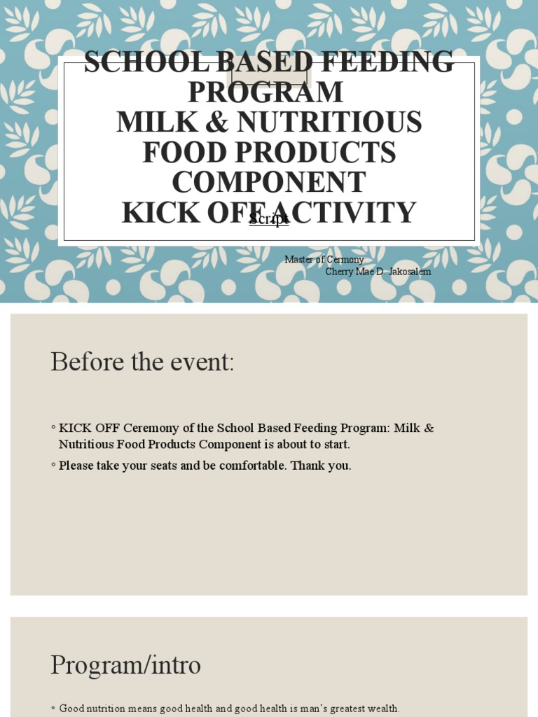 School Based Feeding Program Milk & Nutritious Food Products Component ...