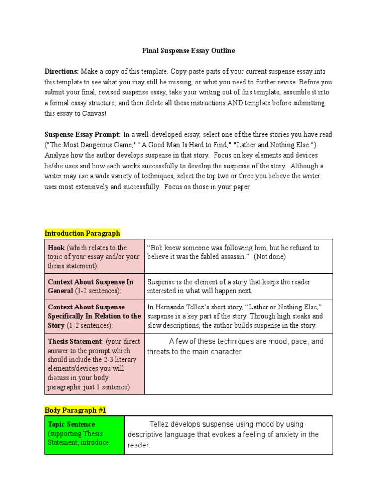 Final Suspense Essay Outline | PDF | Essays | Thriller (Genre)
