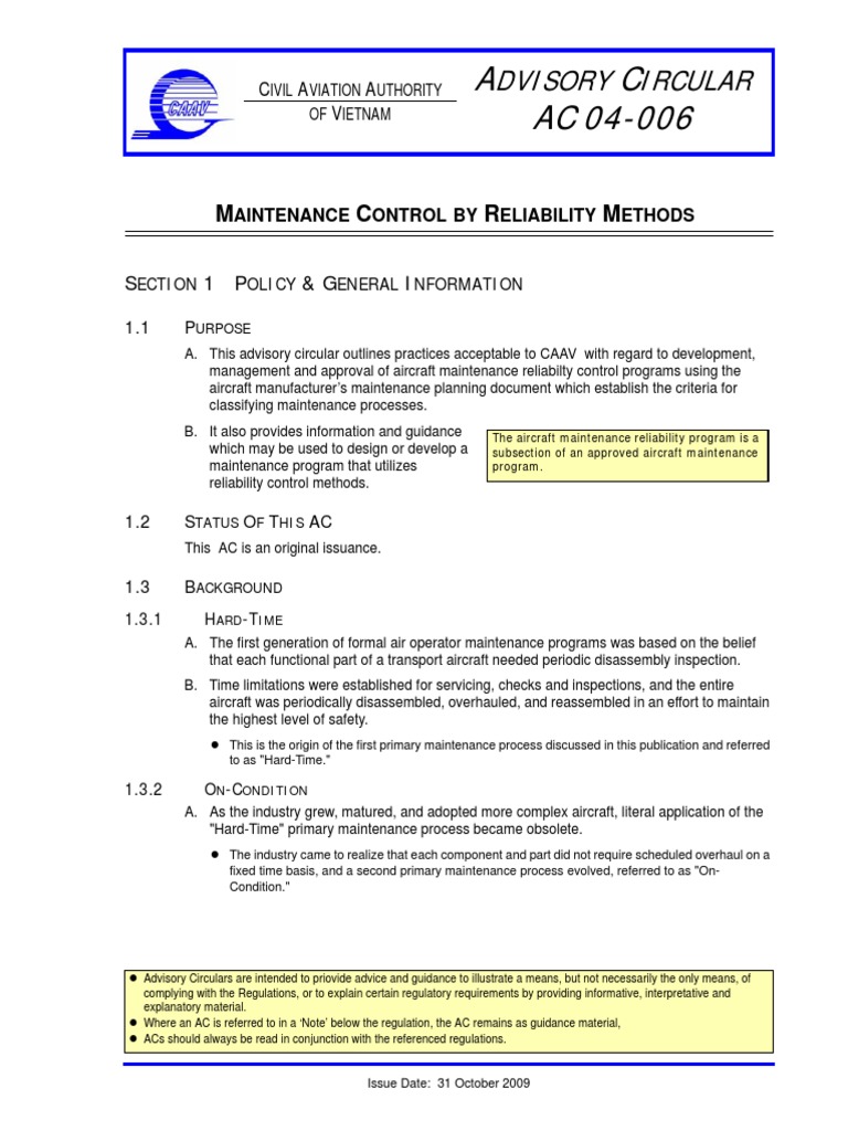 Aircraft Maintenance Reliability Guidance | PDF | Reliability ...