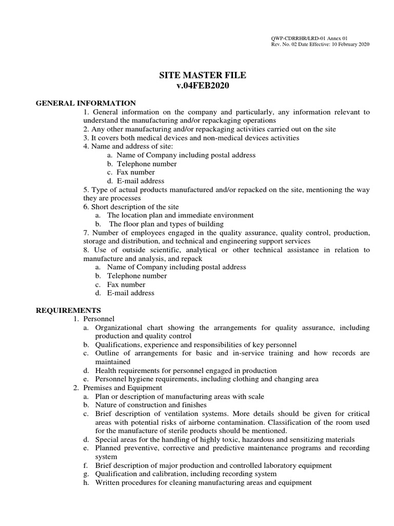 Site Master File v.04FEB2020: General Information | PDF | Verification ...
