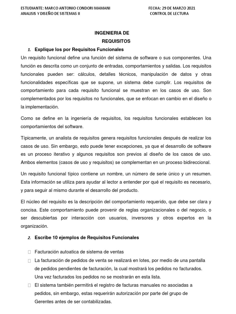 Marco Condori Control de Lectura | PDF | Software | Caso de uso