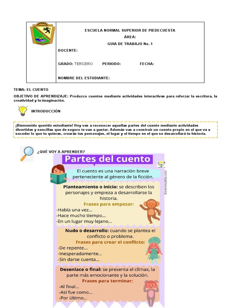 Guía de Aprendizaje Cuento | PDF