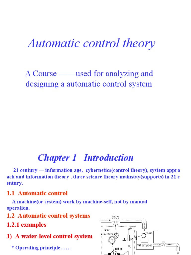 Automatic Control Theory: A Course - Used For Analyzing and Designing A Automatic Control System ...