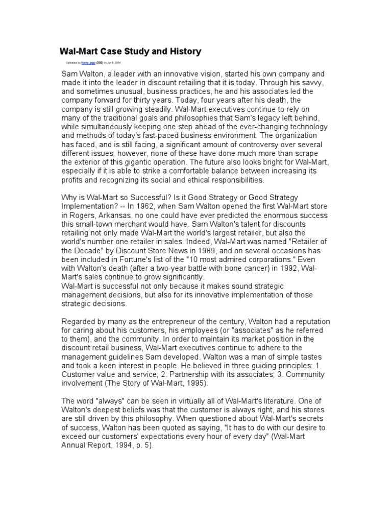 Wal-Mart Case Study and History: Uploaded by | PDF | Walmart | Retail