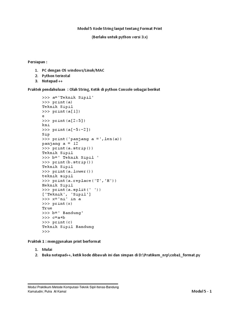 Modul 5 Kode String Lanjut Tentang Format Print | PDF